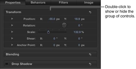 Transform Layers In The Properties Inspector Motion Help