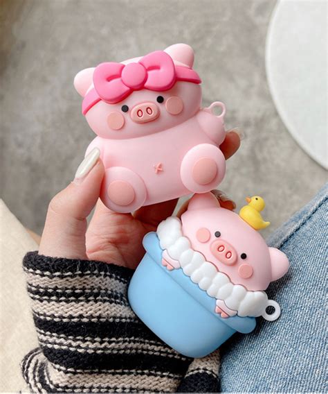 핑크리어카 목욕 돼지 커플 에어팟 우정 생일 선물 실리콘 키치 귀여운 커플템 우정템 특이한 유니크 애플 이어폰 케이스 에어팟케이스 1세대 2세대 프로 키링