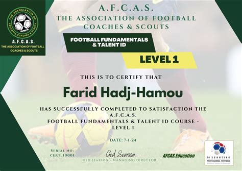 Farid Hamou On Linkedin Proud To Announce Completion Of Afcas Talent Id Level 1 A Comprehensive