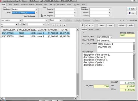Free Invoicing Billing Database Template For Organizer Advantage Database Manager For Windows