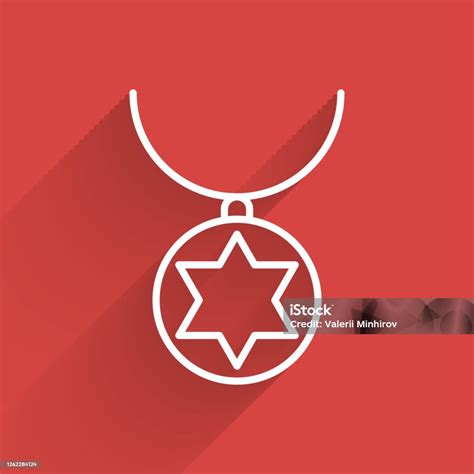 긴 그림자로 고립 된 체인 아이콘에 데이비드 목걸이의 화이트 라인 스타 유대인 종교 이스라엘의 상징 보석 과 액세서리 벡터 일러스트레이션 0명에 대한 스톡 벡터 아트 및