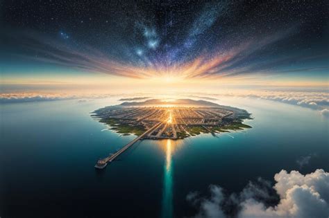 Голубое небо город белые облака обои фон небо полное звезд млечный путь с видом Премиум Фото