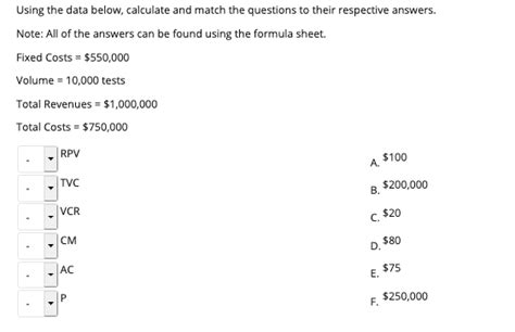 Solved Using The Data Below Calculate And Match The Chegg