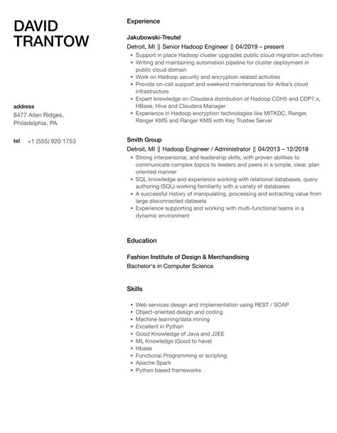 Hadoop Engineer Resume Samples Velvet Jobs