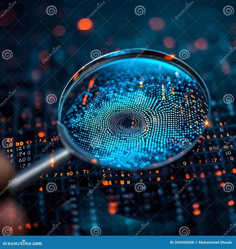 Security Scrutiny Biometrics Authentication Technology Under Magnifying Glass Binary Code Stock