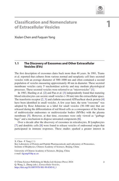 Pdf Classification And Nomenclature Of Extracellular Vesicles