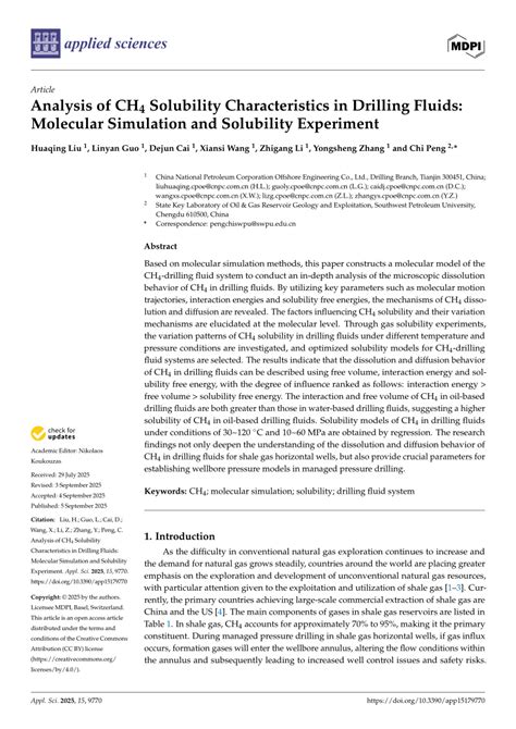 Pdf Analysis Of Ch4 Solubility Characteristics In Drilling Fluids Molecular Simulation And