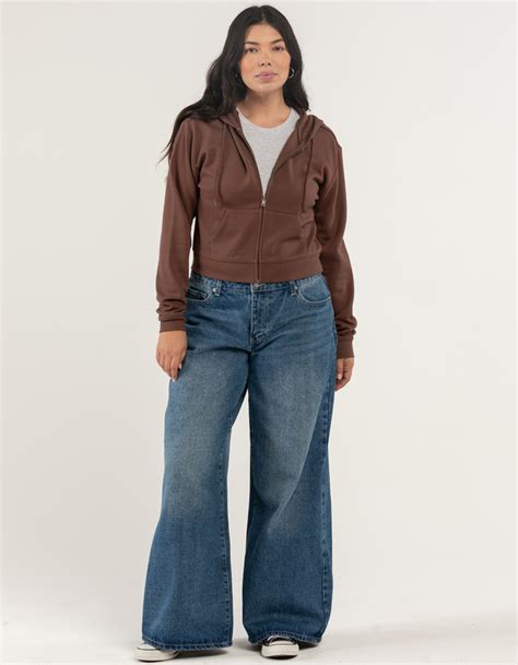 Full Tilt Essentials Womens Zip Up Crop Hoodie Chocolate Tillys