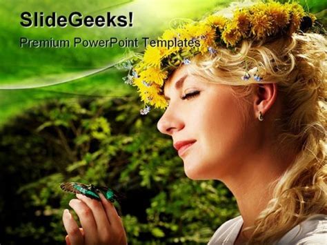 Lovely Woman With A Butterfly Beauty PowerPoint Templates And PowerPoint Backgrounds 0511