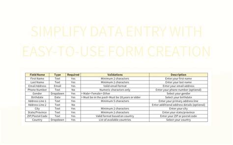 Free Data Entry Form Templates For Google Sheets And Microsoft Excel Slidesdocs