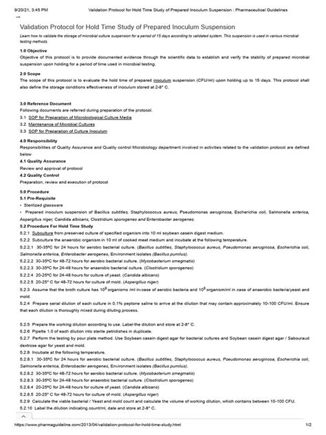 Notes Upgraded Validation Protocol For Hold Time Study Of Prepared