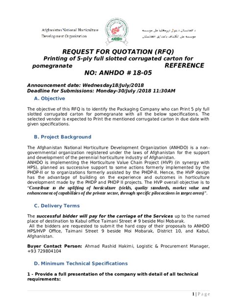 2021 16 Request For Quotation For Procurement Of Doc Template