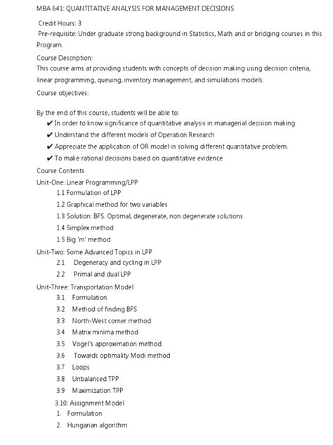 Mba 641 Quantitative Analysis For Management Decisions Pdf Linear Programming Mathematics
