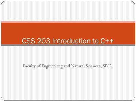 CSS 203 Introduction To C Faculty Of Engineering