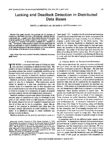 Pdf Locking And Deadlock Detection In Distributed Data Bases