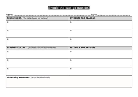 Balanced Argument Planning Template Teaching Resources