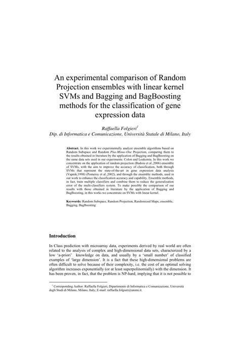 Pdf An Experimental Comparison Of Random Projection Ensembles With Linear Kernel Svms And