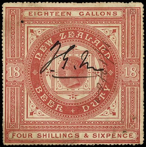 new zealand 1896 revenue beer duty second issue 4s6d red kiwi kiwi r32f