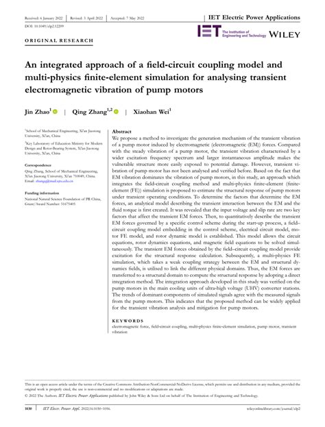 PDF An Integrated Approach Of A Fieldcircuit Coupling Model And Multiphysics Finiteelement
