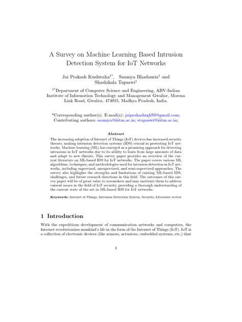 A Survey On Machine Learning Based Intrusion Pdf Security