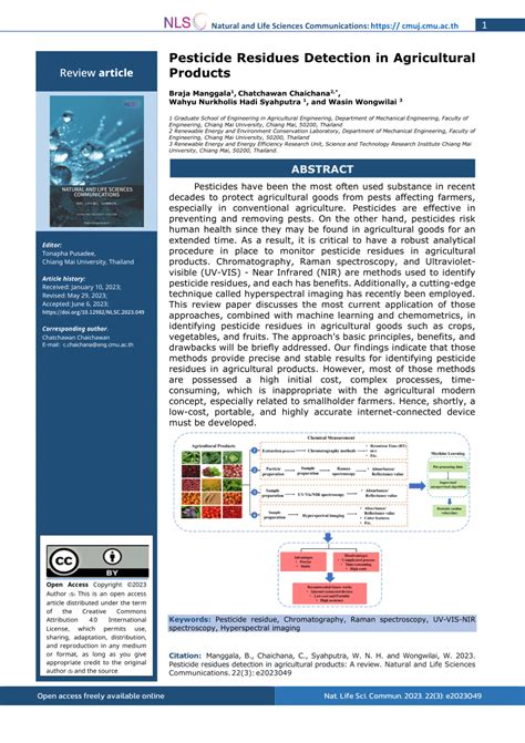 Pdf Pesticide Residues Detection In Agricultural Products