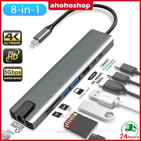 Jual USB HUB CONVERTER TYPE C TO HDTV SD 4K HDMI RJ45 8 IN 1 MACBOOK LAPTOP 8IN1 Shopee Indonesia