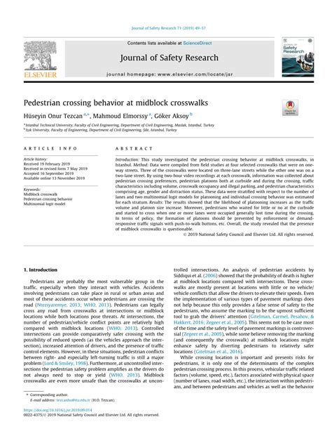 Pdf Pedestrian Crossing Behavior At Midblock Crosswalks