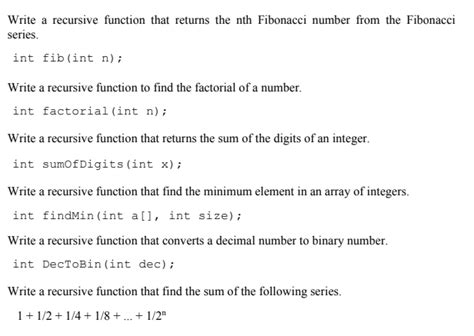 Solved Write A Recursive Function For Every Task And Then