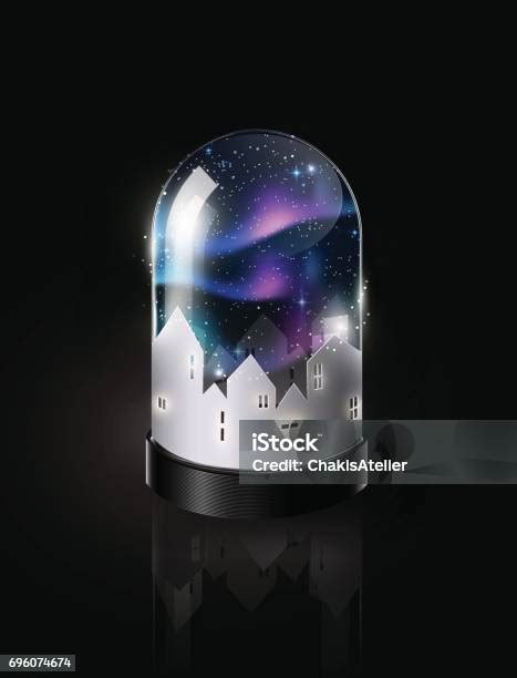 오로라 보 리 얼 리스 하늘 유리 돔 아이소메트릭 뷰 벡터 일러스트 레이 션 배경 주제에 대한 스톡 벡터 아트 및 기타 이미지