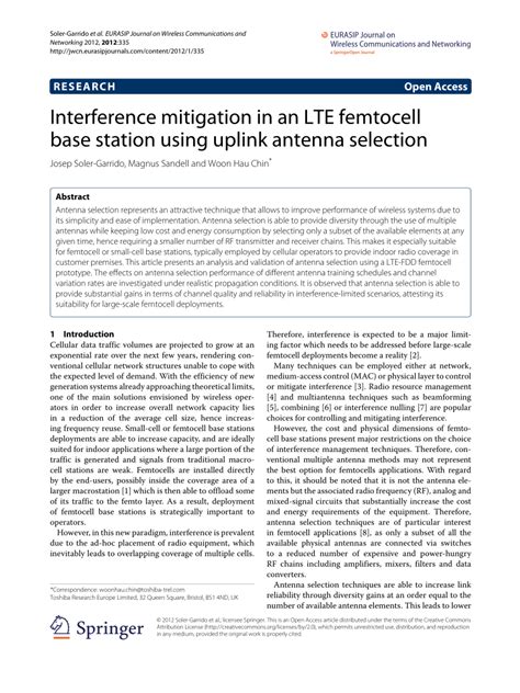 pdf interference mitigation in an lte femtocell base station using