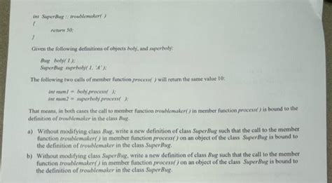 Solved Question 3 10 Pts Class Bug Is Defined As Follows