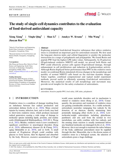PDF The Study Of Singlecell Dynamics Contributes To The Evaluation Of Foodderived