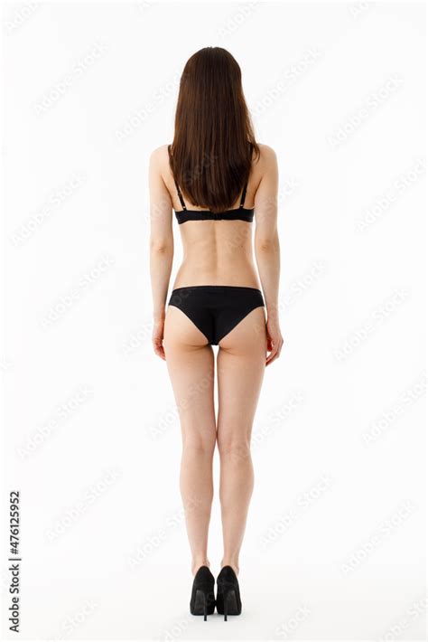 Model Tests Snap Models Back View Beautiful Brunette Woman In