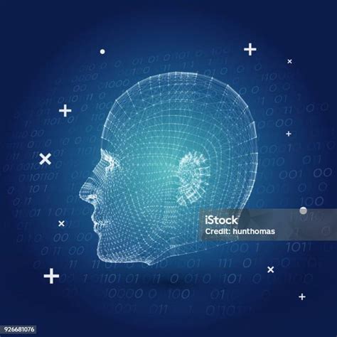 파란 배경미래 비즈니스 프레 젠 테이 션 서식 파일에 3d 화이트 인조 메쉬 얼굴 벡터 일러스트와 함께 인공 지능 과학에 대한 스톡 벡터 아트 및 기타 이미지 Istock