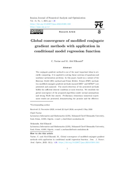 Pdf Global Convergence Of Modified Conjugate Gradient Methods With