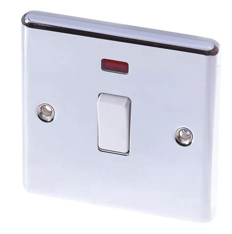 LAP 20A 1 Gang DP Control Switch Polished Chrome With Neon With White Inserts Screwfix