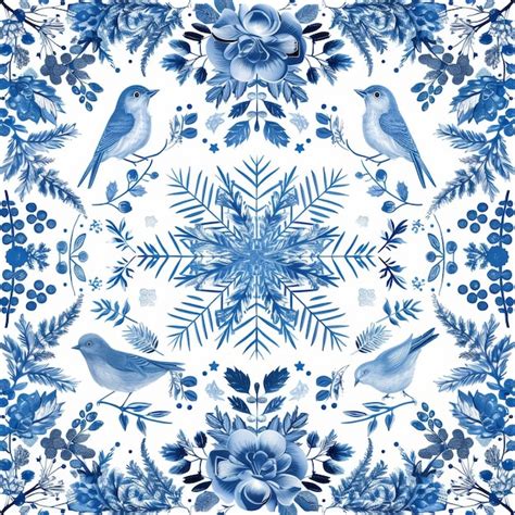 A Snowflake Pattern With Birds And Flowers Premium Ai Generated Image