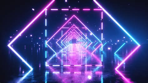 빛나는 네온 사각형을 통해 공간에서 추상적 인 비행 블루 핑크 스펙트럼 형광 자외선 3d 일러스트레이션 0명에 대한 스톡 사진 및 기타 이미지 Istock