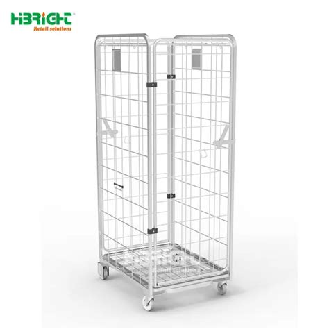 Commercial Logistics Trolley Warehouse Metal Foldable Double Sided Opening Roll Container