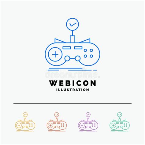 check controller game gamepad gaming 5 color line web icon template