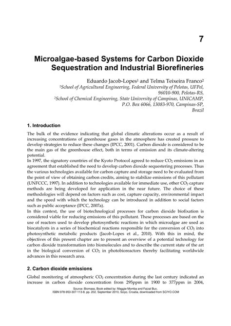 Pdf Microalgae Based Systems For Carbon Dioxide Sequestration And Industrial Biorefineries
