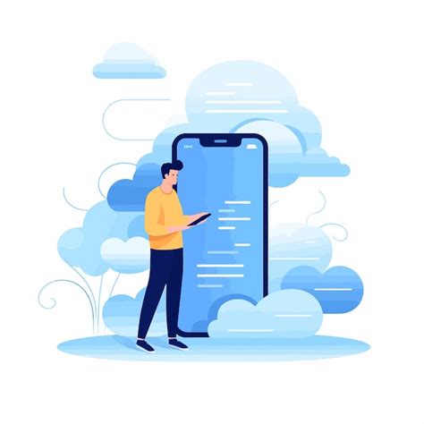 Premium Vector Cloudcomputingwithmanusingasmartphone