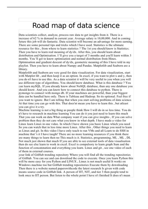 Summary Roadmap Of Data Science Data Science Stuvia Us