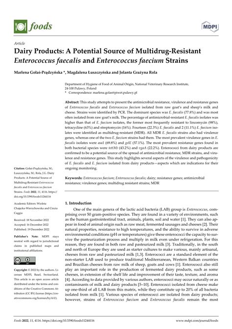 Pdf Dairy Products A Potential Source Of Multidrug Resistant Enterococcus Faecalis And