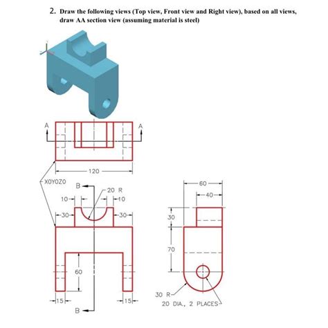 Solved AUTOCAD Draw The Following Views Top View Front Chegg