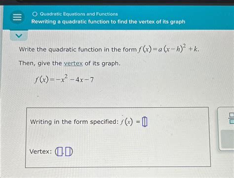 Solved Quadratic Equations And FunctionsRewriting A Chegg