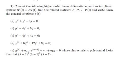 Solved 1 Convert The Following Higher Order Linear