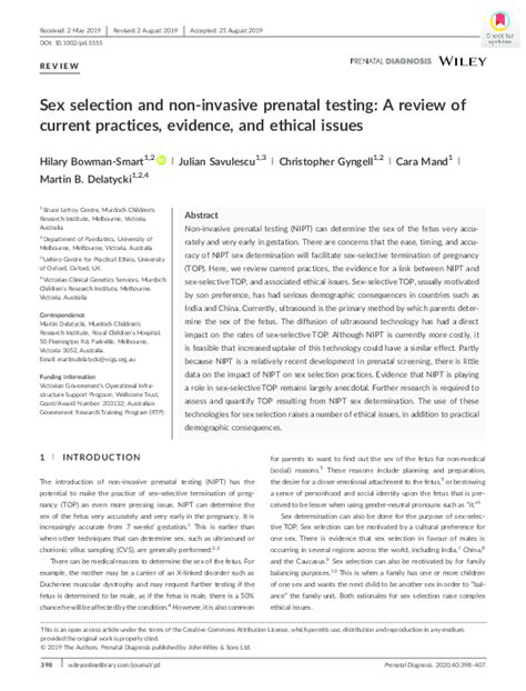 Pdf Sex Selection And Non Invasive Prenatal Testing A Review Of Current Practices Evidence