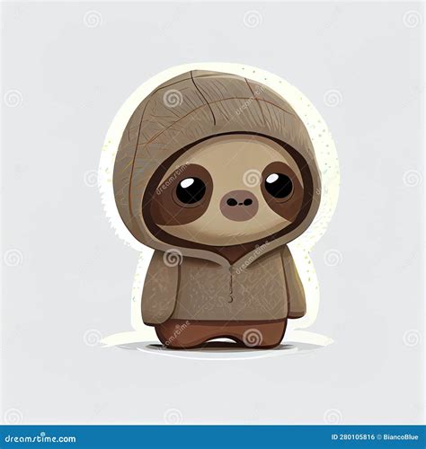 Cute Sloth Comic Wearing A Beanie With Sweater And Hut Stock