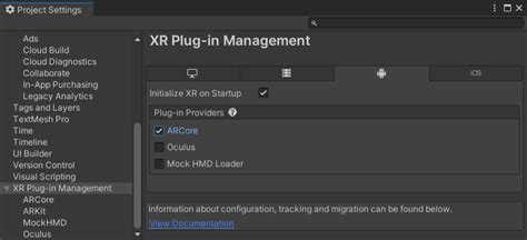 Project Configuration Google ARCore XR Plugin 5 1 6
